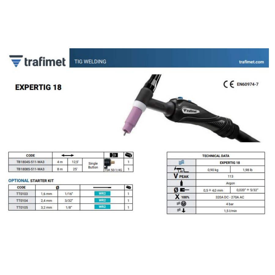 TRAFIMET TIG GORIONIK EXPERTIG 18 4 metra TSK50W - Gorionici | Ecomex DOO Čačak