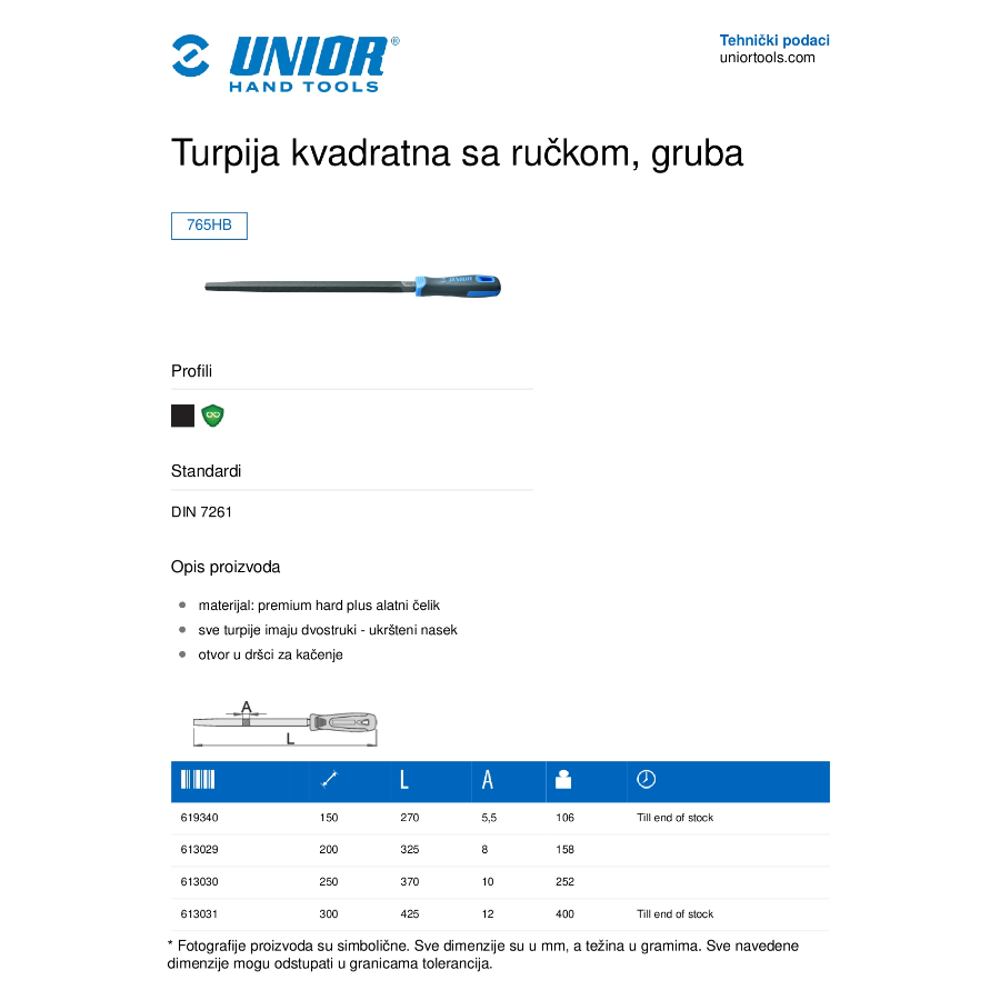 TURPIJA KV. GR. 250 U765 B - UNIOR | Ecomex DOO Čačak
