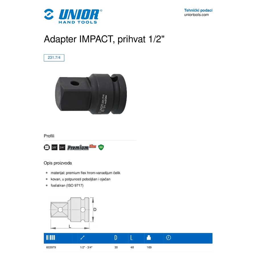 UNIOR ADAPTER IMPACT 1/2"-3/8" U231.7 - UNIOR | Ecomex DOO Čačak