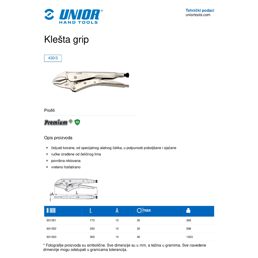 UNIOR KLEŠTA GRIP 250 U430/3 - UNIOR | Ecomex DOO Čačak