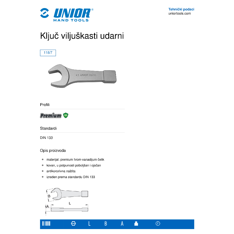 UNIOR KLJUČ VILJUŠKASTI UDARNI 41 U118/7 - UNIOR | Ecomex DOO Čačak